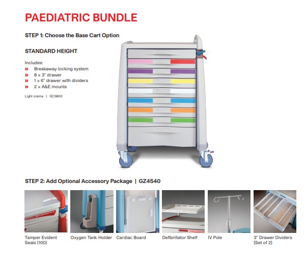 Avalo Emergency Cart - Paediatric - Standard - Red - Medication Carts ...